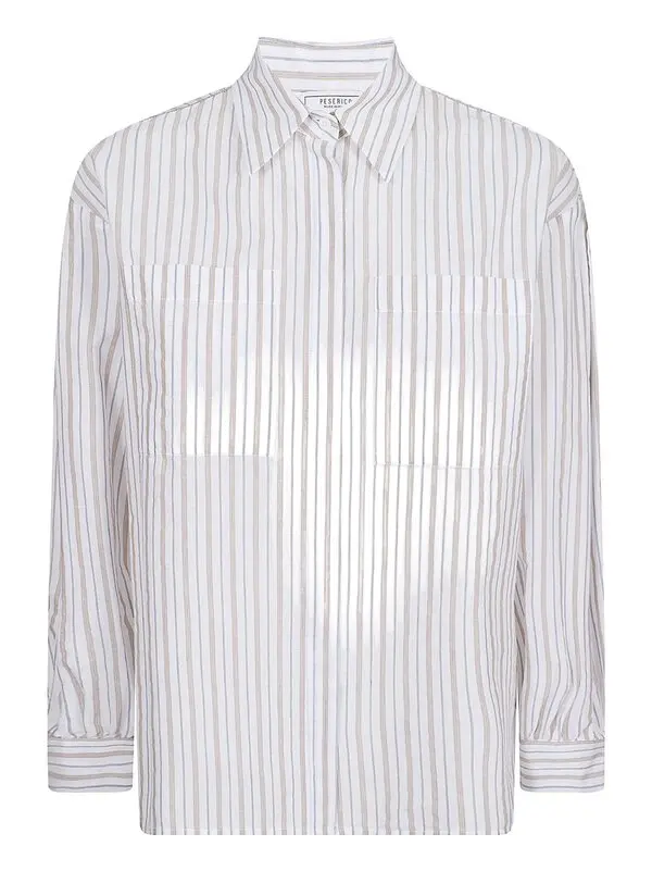 Peserico Striped Long-sleeve Shirt With Jeweled Embellishments - White