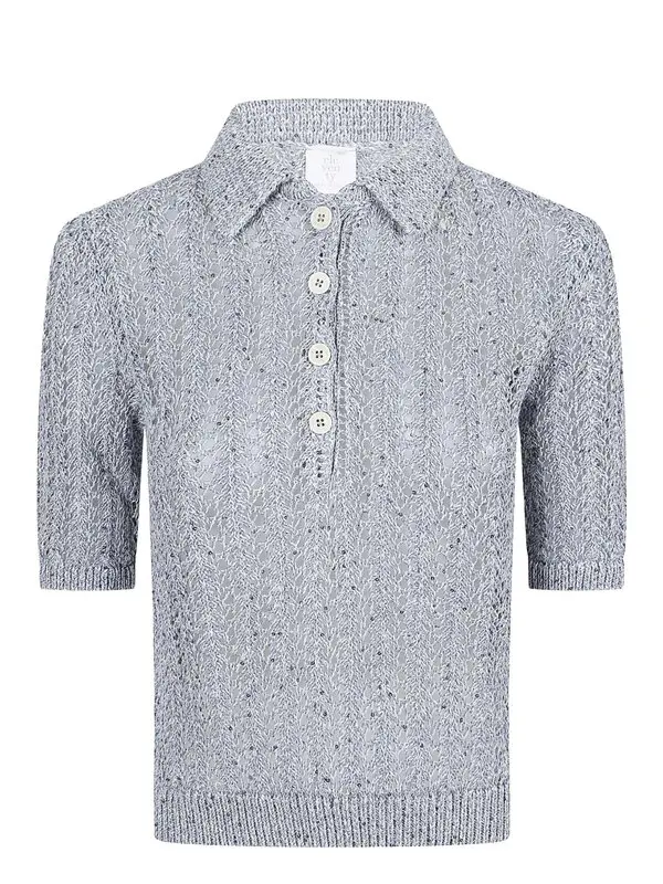 Eleventy Open Knit Polo Top - Gray