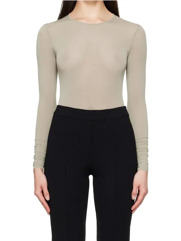Wardrobe.NYC Round Neck Semi-transparent Bodysuit - Nude