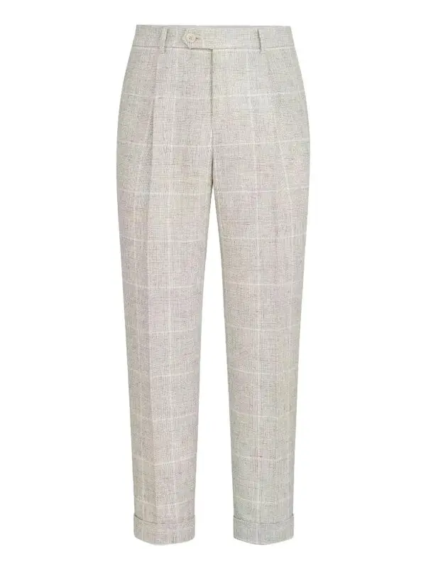 Brunello Cucinelli Linen Prince Of Wales Trousers With Pleat - Neutrals