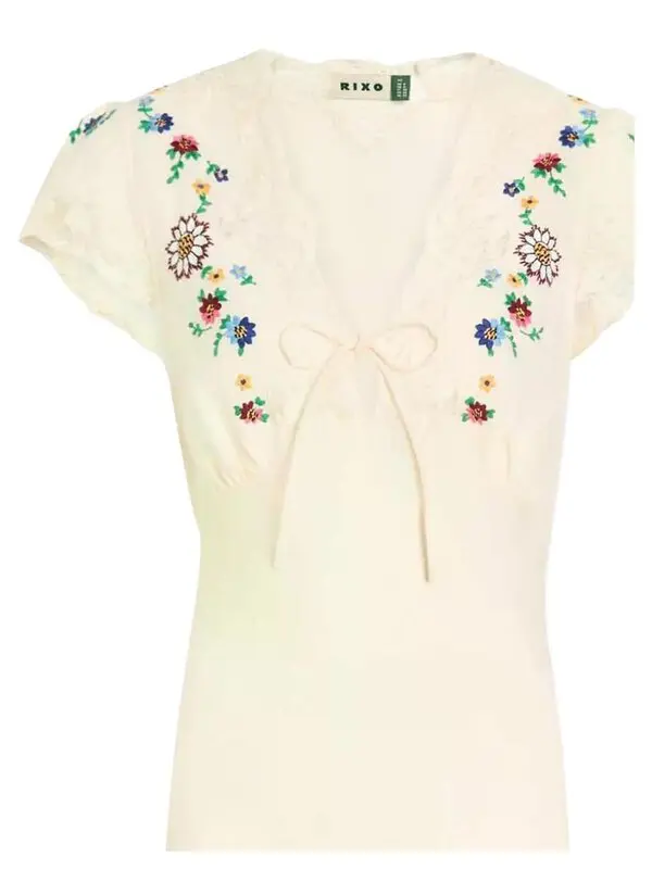 Rixo Amari Embroidered Midi Dress - Neutrals