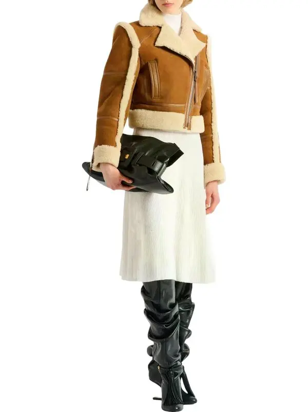 Balmain Shearling Biker Jacket - Brown