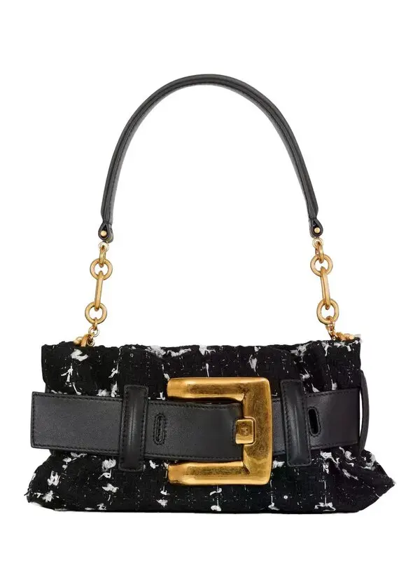 Balmain Mini Anthem Bag In Smooth Leather And Tweed - Black