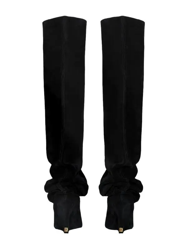 Balmain Suede Leather Wedge Thigh-high Boots - Black