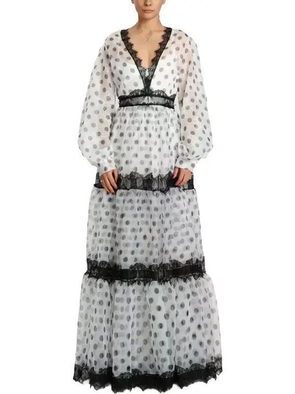 MIAU BY CLARA ROTESCU Santorini Lace-trimmed Polka-dot Maxi Dress - White