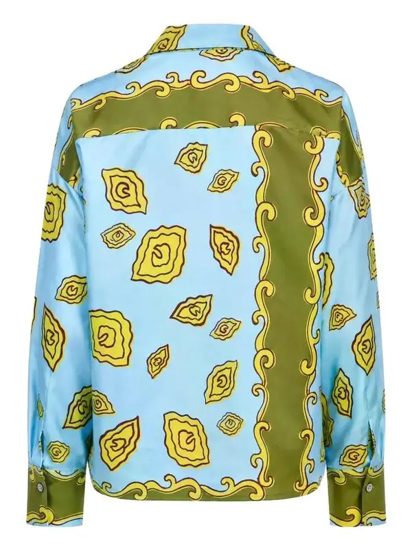 ODEEH Silk Abstract Print Button-down Shirt - Blue