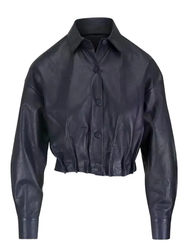 ODEEH Pleated Leather Jacket - Blue