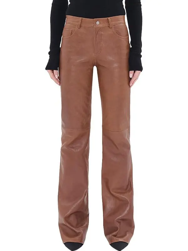 HAIKURE Flora Silky Leather Flared Jeans - Tan