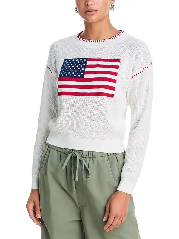 Aqua Whipstitch Flag Sweater - White