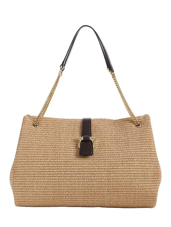 FERRAGAMO Mia Gancini Raffia Tote - Naturale