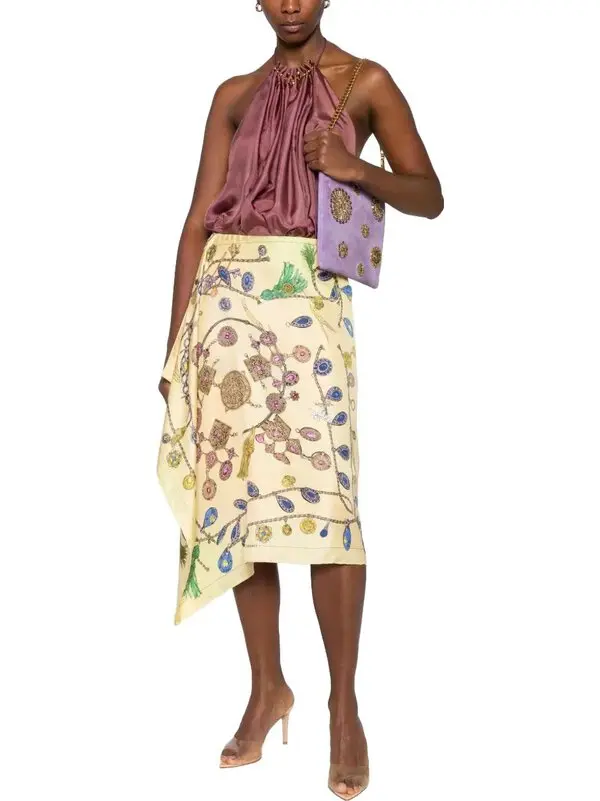 Versace Twill Midi Skirt With Broken Jewels Print - Neutrals