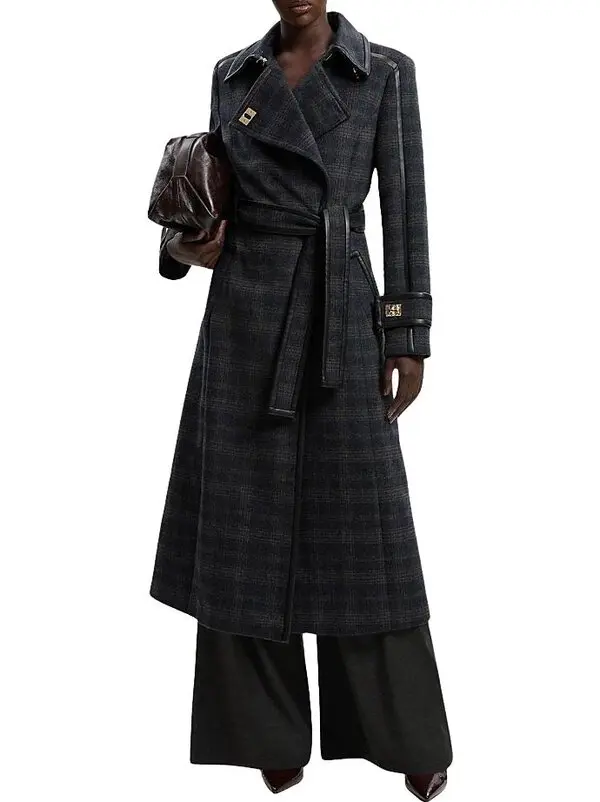 Karen Millen Double Breasted Belted Midi Coat - Grey