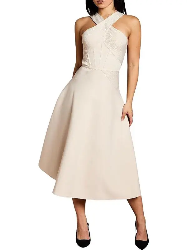Coast Petite Bandage Cross Neck Midi Dress - Stone