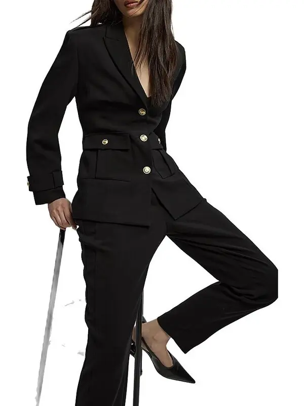 Karen Millen Petite Military Single Breasted Blazer - Black