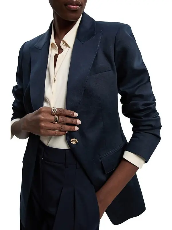 Karen Millen Tailored Linen Single Breasted Blazer - Navy