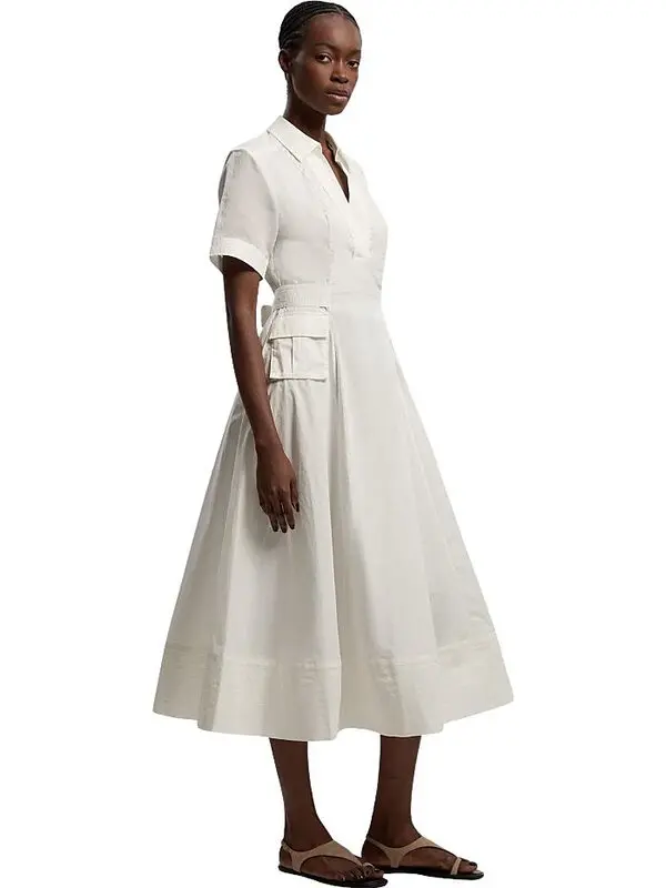 Karen Millen Utility Short Sleeve Organdie Midi Dress - Ivory