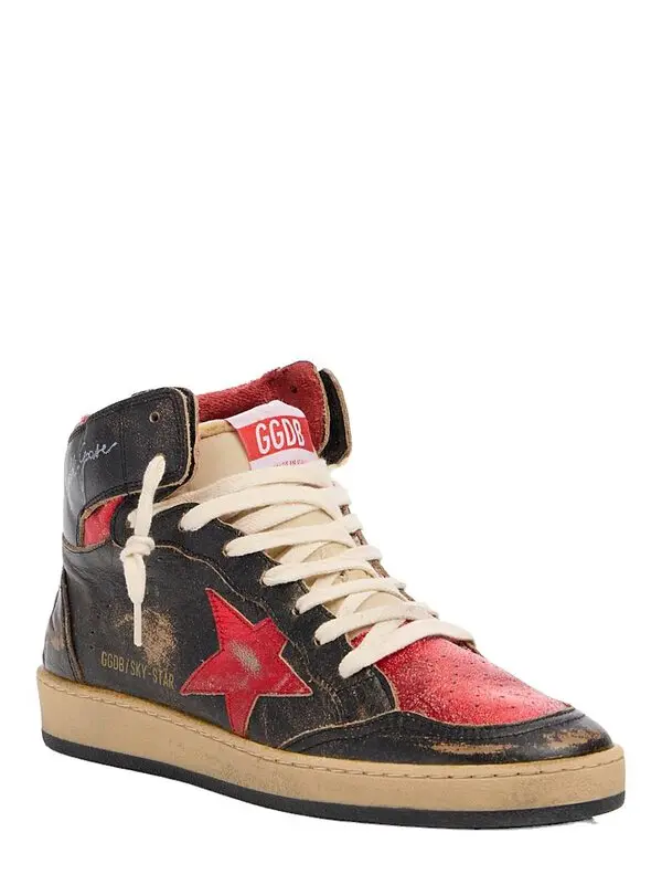GOLDEN GOOSE Sky Star High Top Sneakers - Black/red