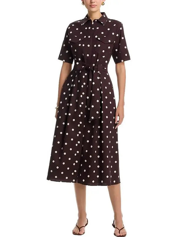 T Tahari Polka Dot Button-down Midi Dress - Cocoa Bean