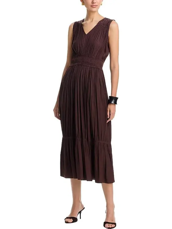 T Tahari V-neck Midi Dress - Cocoa Bean