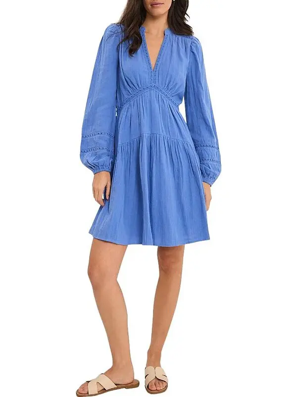 Mint Velvet Cotton Cheesecloth V-neck Mini Dress - Blue