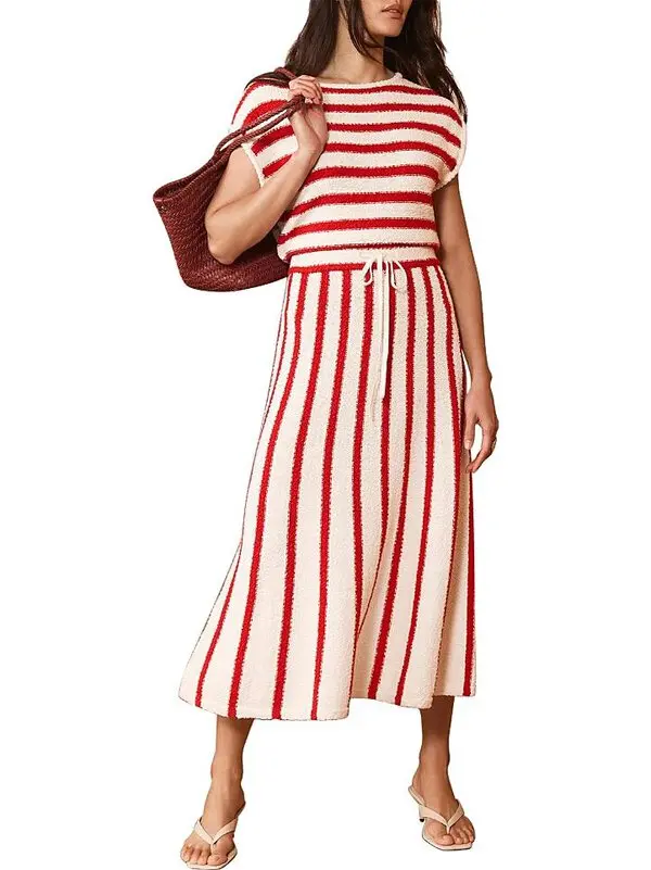 Mint Velvet Striped Knit Midi Dress - Red