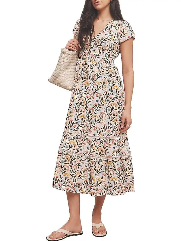 Mint Velvet Floral Print V-neck Midi Dress With Bow Detail - Orange