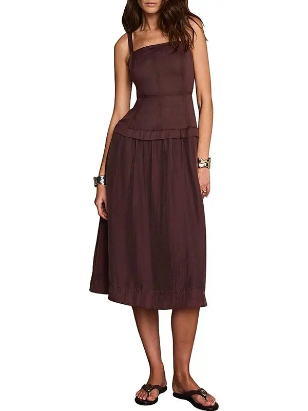 Mint Velvet Ramie Drop Waist Midi Dress - Brown