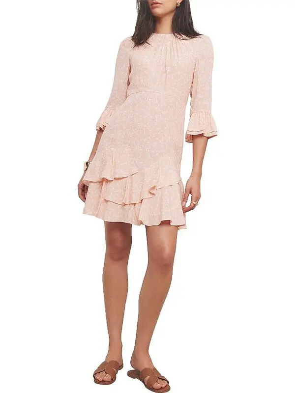 Mint Velvet Floral Print Ruffle Mini Dress - Pink