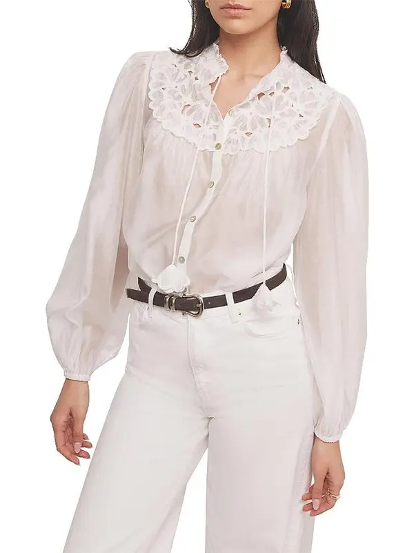 Mint Velvet Floral Cutwork Detail Blouse - Ivory