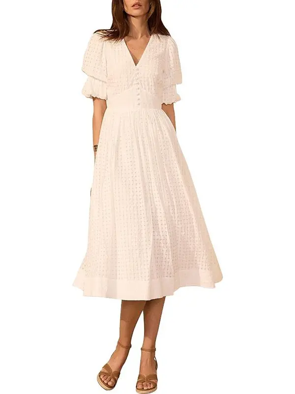 Mint Velvet Seersucker Checked Midi Dress - Ivory