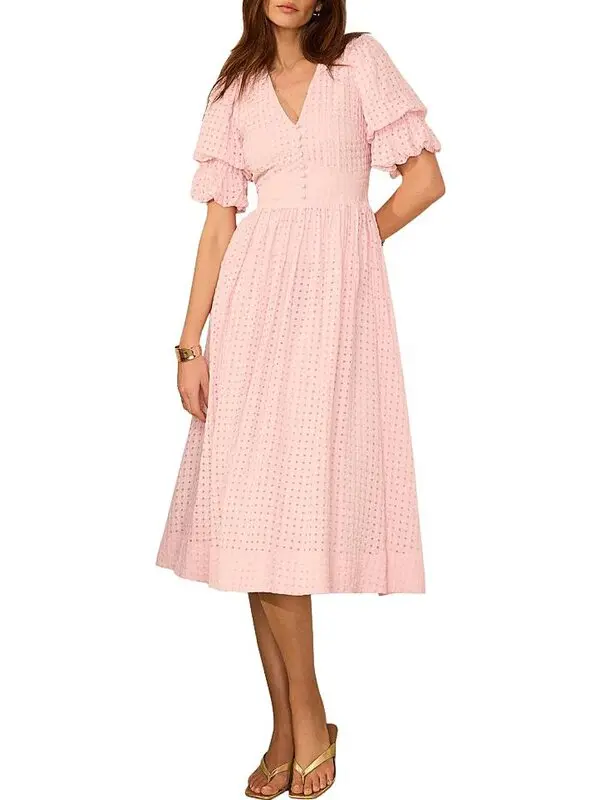 Mint Velvet Seersucker Checked Midi Dress - Pink