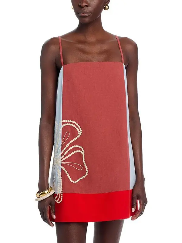 Tanya Taylor Embellished Linen Blend Dress - Redwood Multi