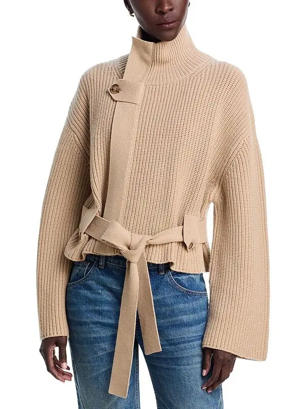 Brandon Maxwell The Neal Cashmere Zip Front Sweater - Camel