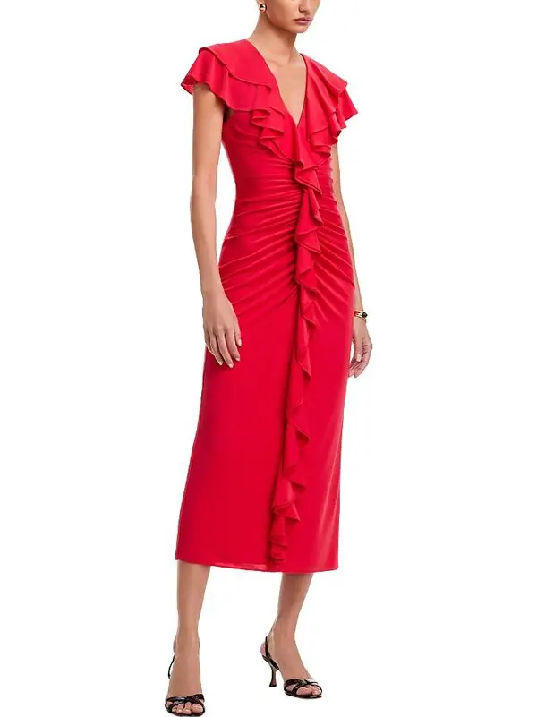 Cinq À Sept Tallis Ruffled Midi Dress - Crimson Aura