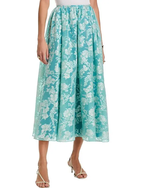 Cinq À Sept Organza Jacquard Midi Skirt - Blue Lichen/white