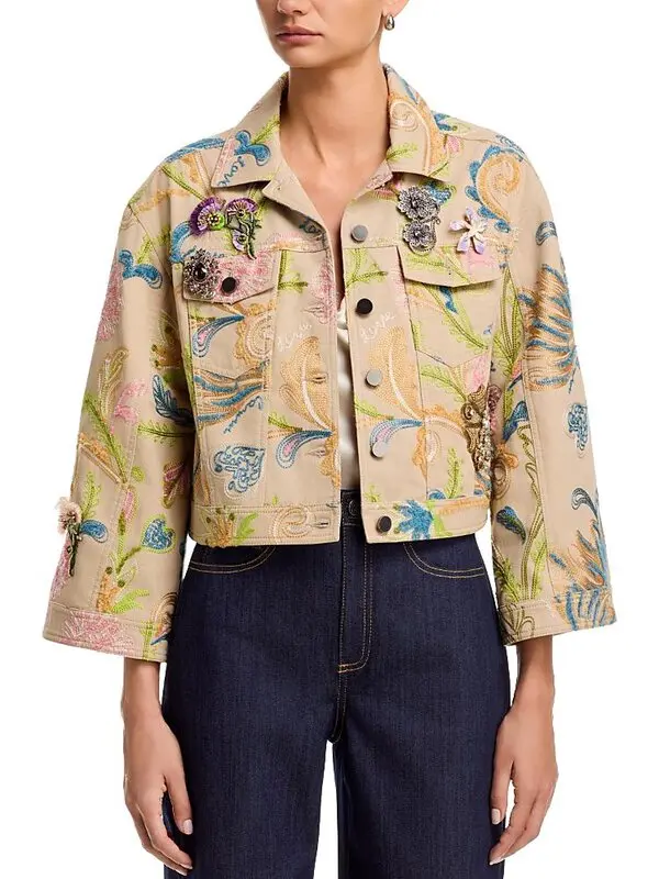 Cinq À Sept Embellished Embroidered Jacket - Khaki Multi