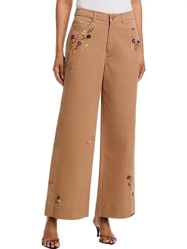 Cinq À Sept Wildflower High Rise Embroidered Straight Jeans - Brown Sand