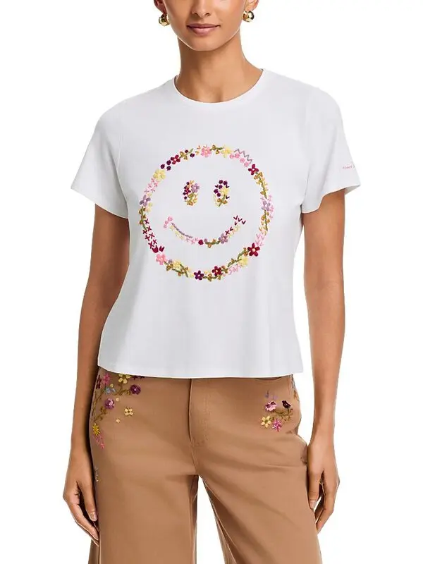 Cinq À Sept Wildflower Embroidery Smiley Tee - White Multi