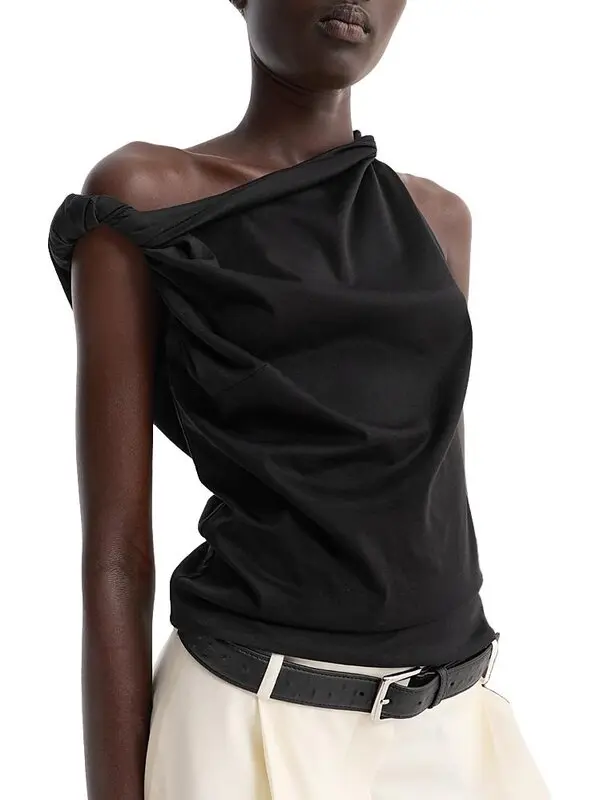 RÓHE Sculptural Cotton-silk Blend Top With Asymmetrical Draping - Black