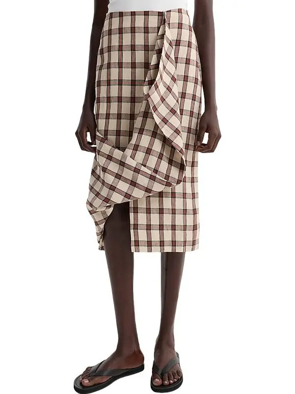 RÓHE Linen Draped Check Skirt - Red