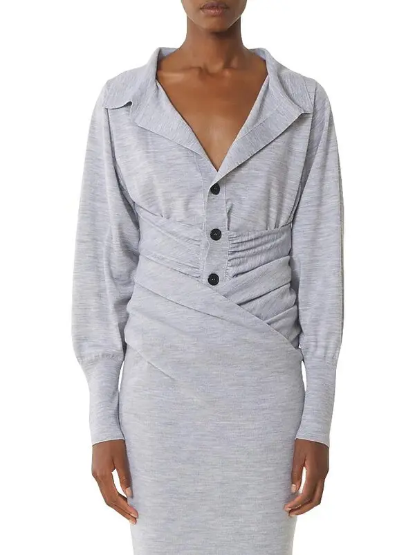 LANVIN Draped Wool Cardigan - Light Grey