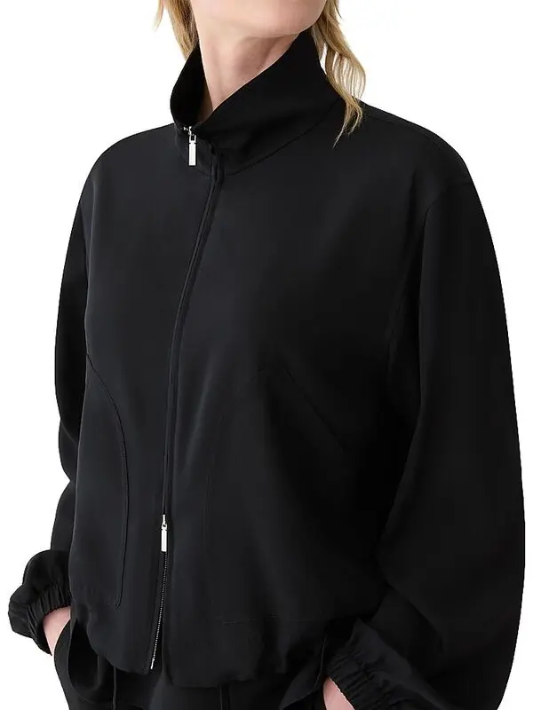 Lafayette 148 New York Silk Blend Funnel Neck Bomber Jacket - Black