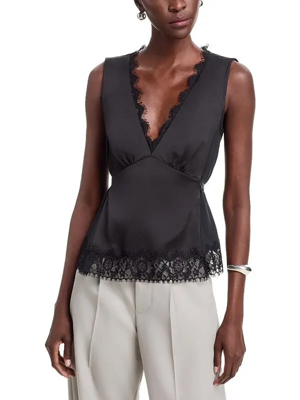 3.1 Phillip Lim Lace Trim Sleeveless Satin Top - Black