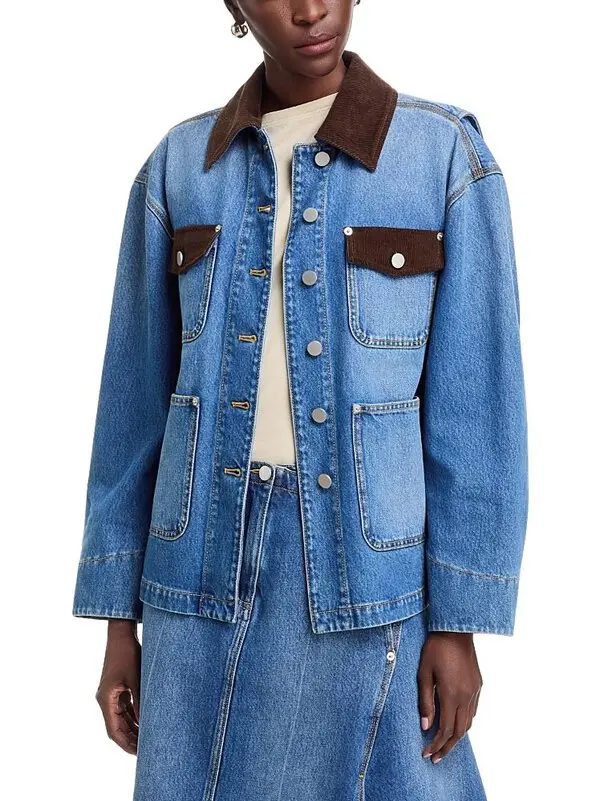 3.1 Phillip Lim Denim Chore Jacket With Corduroy Collar - Washed Medium