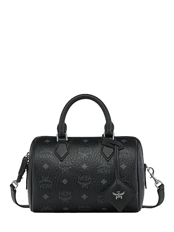 Mcm Ella Boston Small Visetos Leather Shoulder Bag - Black
