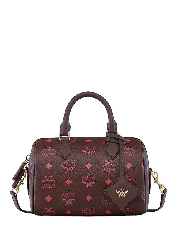 Mcm Ella Boston Small Visetos Leather Shoulder Bag - Cinnamon