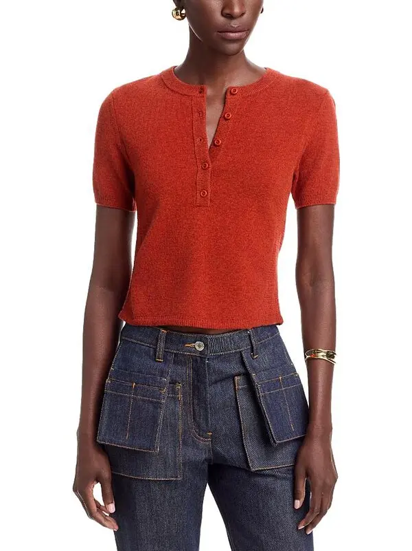 3.1 Phillip Lim Henley Short Sleeve Sweater - Flame