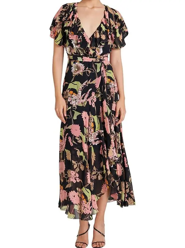 TEMPERLEY LONDON Maisie Wrap Dress With Sequin Embellishment - Black Mix