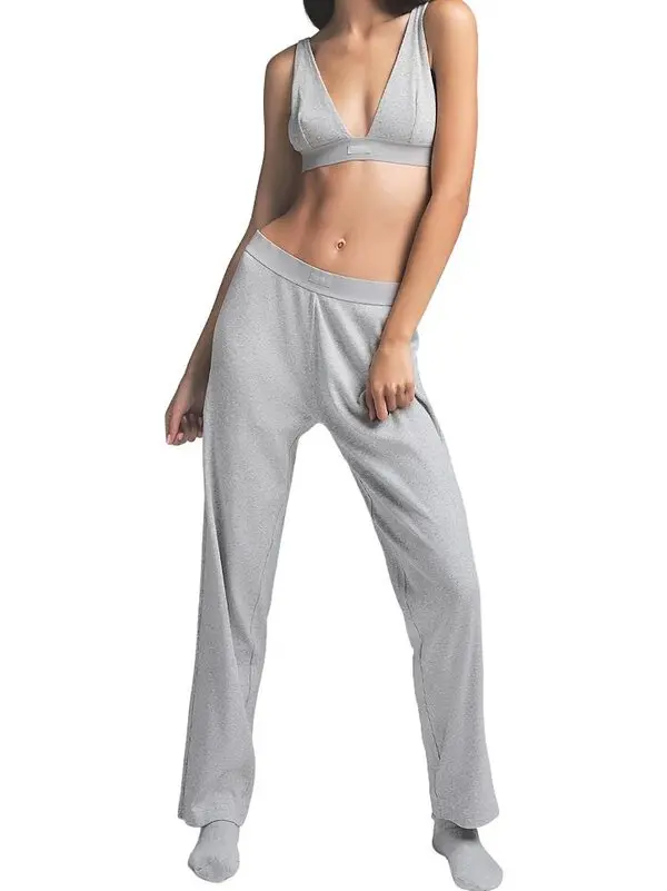 SKIMS Ribbed Cotton Blend Pants - Light Heather