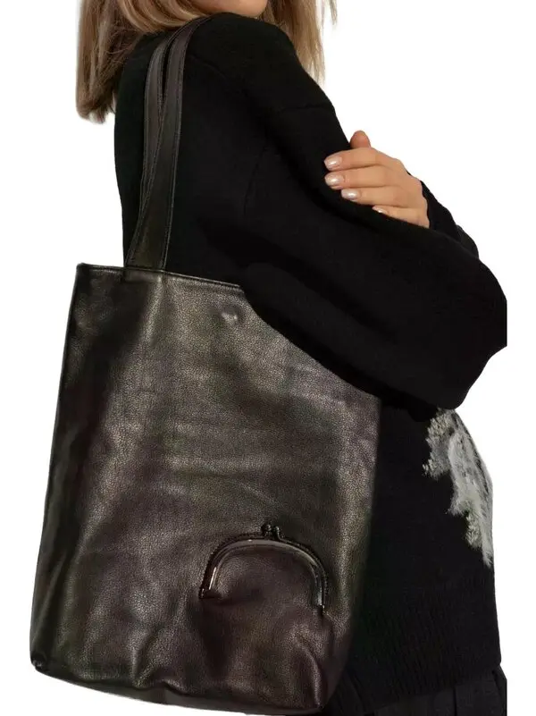 Yohji Yamamoto Large Kiss-lock Leather Tote Bag - Black